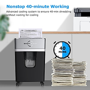 BONSEN 10-Sheet Super Quiet Micro-Cut Paper Shredder High Security Level P-5/50dB Ultra-Quiet/40-Minutes Shredding Shreds Credit Card/Staples, 5.3-Gallons Pullout Bin (S3106)