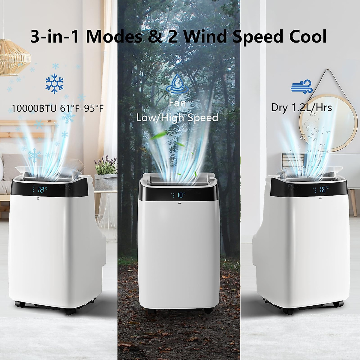 10000Btu Portable Air Conditioner with Remote Control,Quiet AC Unit 450 Sq. Ft Coverage, 3-in-1 Functions,24 Hour Timer, Window Installation Kit for Home,Office White