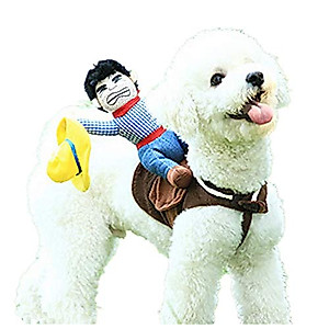 NACOCO Cowboy Rider Dog Costume for Dogs Clothes Knight Style with Doll and Hat for Halloween Day Pet Costume (S)