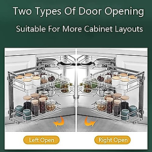 JayHumphrey Blind Corner Cabinet Pull Out for 15 Inch Opening, Kitchen Corner Cabinet Pull Out Organizer, 2 Tier 4 Baskets Concealed Roller Slide Out Shelves, Chrome,Left Open