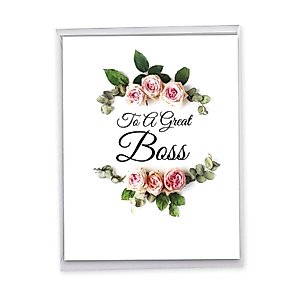 The Best Card Company Jumbo Boss's Day Greeting Card From Us 8.5 x 11 Inch with Envelope (1 Pack) Oversize Jumbo Co-Worker Elegant flowers J4175ABOG-US