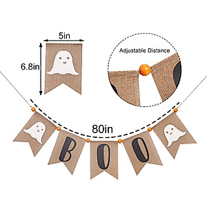 Boo Burlap Banner - Scary Halloween Decoration, Halloween Party Decorations, Here for The Boos Banner with Ghost, Fireplace Garland