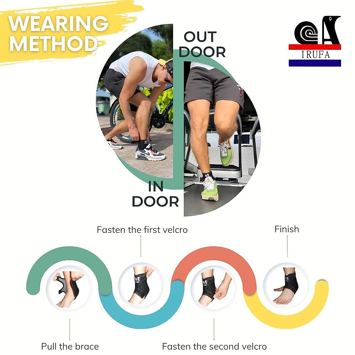 IRUFA, AN-OS-12,3D Breathable Patented Spacer Fabric Adjustable Athletics Achillies Tendon Ankle Wrap, Plantar Fasciitis, Pain Relief for Sprains, Strains, Arthritis and Torn Tendons