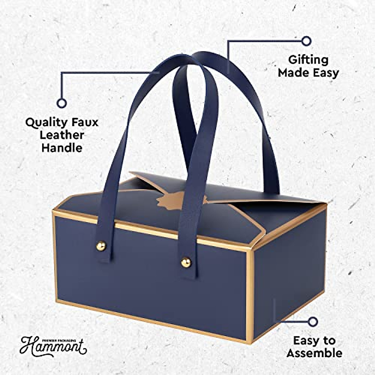 Hammont Gift Boxes for Women - Luxury Gift Box with Faux Leather Handle - 4 Pack of Gift Boxes for Presents – Decorative Bridesmaid Box for Jewelry, Chocolate & Mothers Day – 5”x7”x3” (Blue)