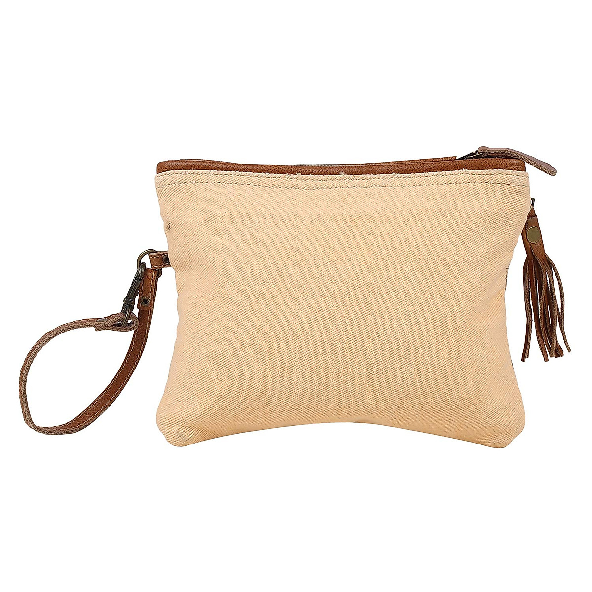 Myra Bag Orange Sparsh Upcycled Canvas & Leather Pouch Wristlet Bag S-1585