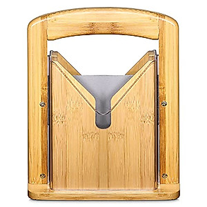 Bamboo Bagel Slicer - Guillotine Bagel Cutter with Clear Safety Shield, Non Stick Blade and Easy Grip Handle - Bread Slicer for Homemade and Commercial Buns, Muffins and Rolls (By Homeries)