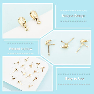 BENECREAT 80pcs 18K Gold Plated Brass Teardrop Earring Studs with 100pcs Plastic Ear Nuts for DIY Jewelry Making, Gold