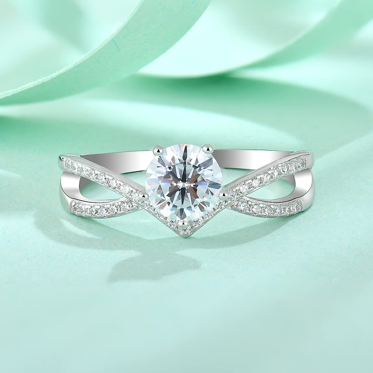 Blaniy Engagement Rings 925 Sterling Silver 6mm Round Cut Promise Ring Wedding Eternity Anniversary Ring Simulated Diamond April Birthstone Jewelry for Women Size 5