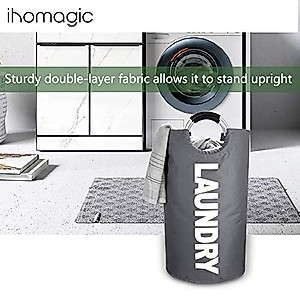 IHOMAGIC Extra Large Laundry Hamper 120L - Collapsible Laundry Bag with Comfortable Handle - Folding Laundry Basket Dirty Clothes Storage Bin for Bathroom, Bedroom (XL, Dark Grey)