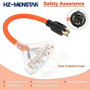 30 Amp to 110 Adapter Generator Power Cord, 4 Prong 30 Amp to 15 Amp Generator Adapter, NEMA L14-30P Male Plug to 4X 5-20R Household Tri Outlet Female Connectors Power Adapter 1.5 FT 125/250V