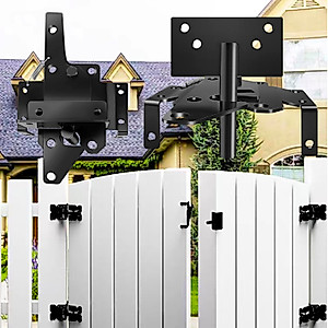 Self Locking Gate Latch and Gate Hinges Set Heavy Duty Hardware Hinges for Vinyl and Wood Fence with Installation Screws and Swing Adjuster Tool Heavy Duty 1 Gate Latch 2 Gate Hinges