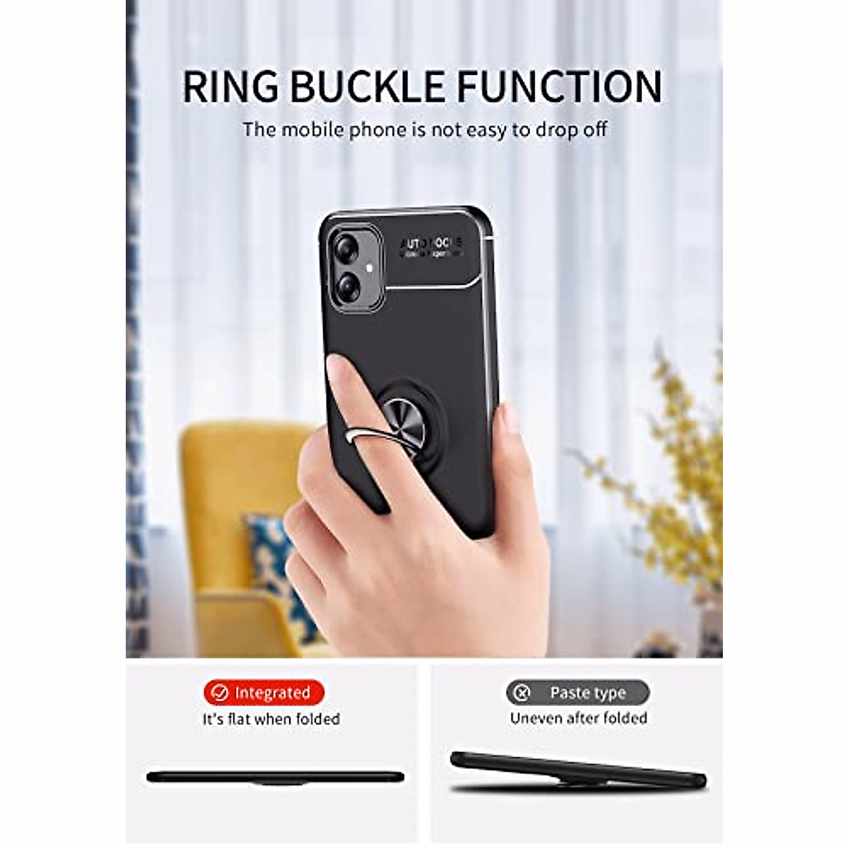 Asuwish Phone Case for Samsung Galaxy A04 with Tempered Glass Screen Protector Cover and Cell Accessories Kickstand Stand Magnetic Ring Holder Protective Soft TPU Silicone Ao4 A 04 4G Women Men Black