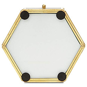 Juvale Velvet Glass Jewelry Box, Gold Hexagon Box for Trinkets (5 x 4.5 x 2.1 In)