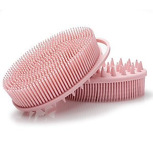 Silicone Body Brush, Exfoliating Body Scrubber, Silicone Body Scrubber Loofah, Silicone Bath Brush, Soft Exfoliating Body Bath Shower Scrubber Brush for Kids and Adults All Kinds of Skin (Pink)