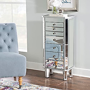 Powell Jewelry Armoire Wood, Silver Mirrored