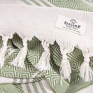 Bergama Turkish Cotton BeachTowel | 100% Cotton, Prewashed, 38 x 71 Inches | Quick Dry, Sand Free, Lightweight | Large Blankets for Beach, Pool, Bathroom, SPA, Gym and Yoga Blanket (Khaki)