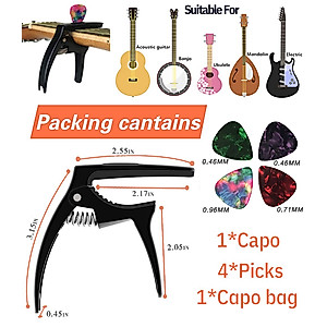 Guitar Capo,TANMUS 3in1 Zinc Metal Capo for Acoustic and Electric Guitars (with Pick Holder and 4Picks),Ukulele,Mandolin,Banjo,Guitar Accessories