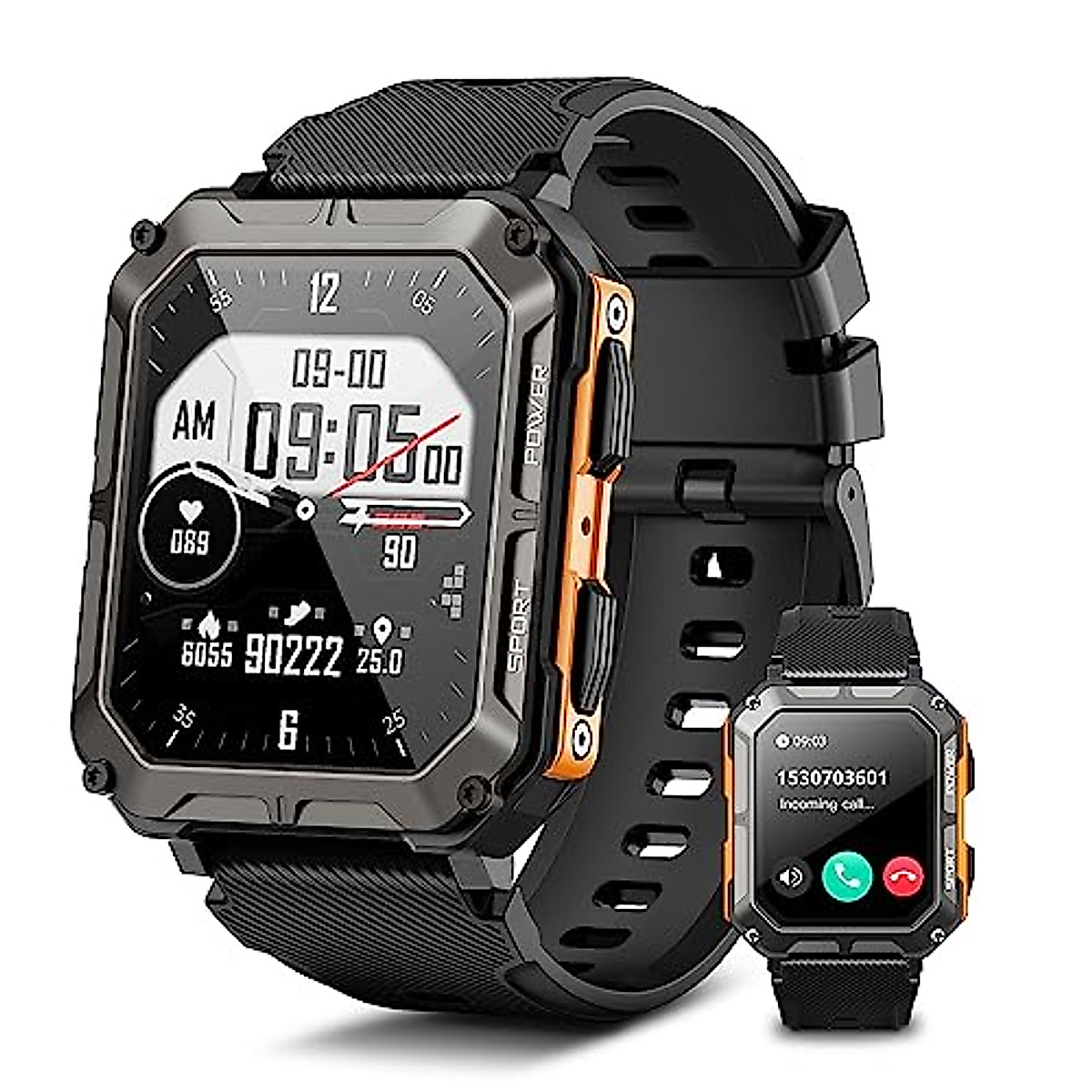 Military Smart Watch for Men -Bluetooth Call(Answer/Dial Calls), IP68 Waterproof Outdoor Tactical Rugged Smartwatch, 1.83" HD Fitness Tracker Watch with Heart Rate Sleep Monitor for IOS Android Phone