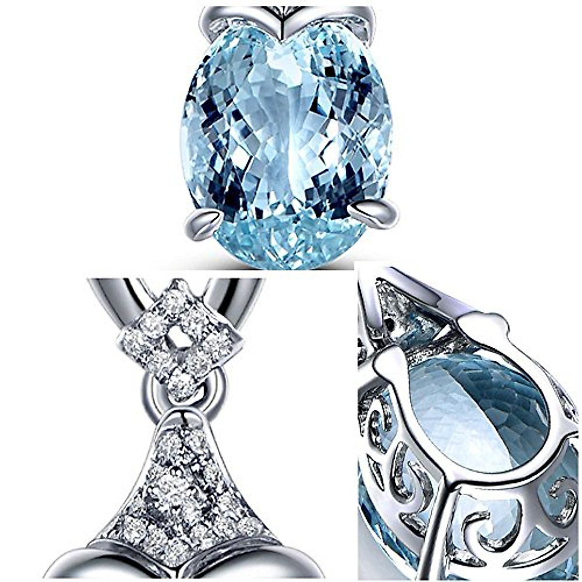 wassana Romantic Natural Women Silver Necklace Aquamarine Pendant Jewelry