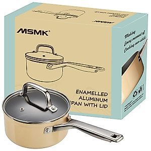 1.5 QT Enamel Black Sauce Pan with Lid, MSMK Designed Enamel Exterior Coating Withstand High Temperature And Fade Resistance, Pfoa Fre, Burnt Also Non Stick, Oven Safe, Dishwasher Safe