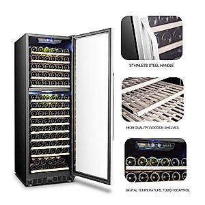 Lanbo Dual Zone Compressor Red Wine Cooler with Wooden Shelves, 160 Bottles
