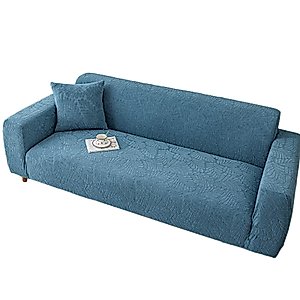 OQHAIR Stretch Jacquard Sofa Cover 3 Seater 1 Piece Willow Couch Cover for 3 Cushion Couch for Living Room Pets Furniture Protector Sofa Covers -Blue-4 Seater