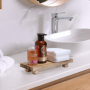 NADESSA Wood Riser for Home Decor, Wooden Display Stand for Plant Pots, Rustic Wooden Tray for Kitchen Counters 11.8x4.7x2 inches