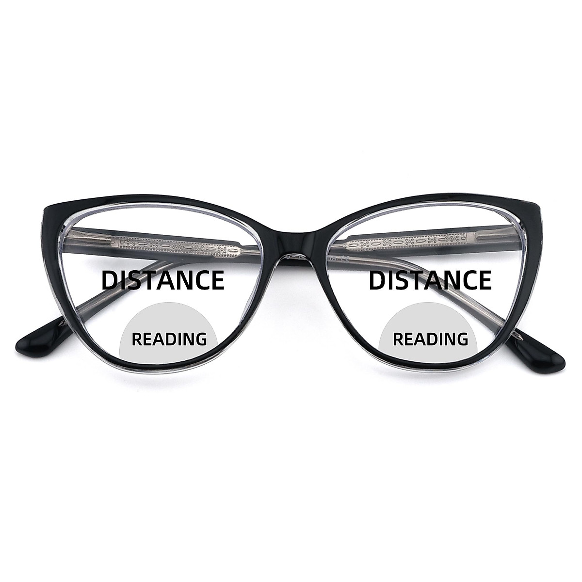 SOPHILY Cateye Bifocal Reading Glasses for Women Men, Funky Bi-focal Womens Readers Clear Top Blue Light Blocking Eyglasses,Black Frame +2.00