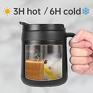 IDOKER Coffee Mug, Insulated Coffee Mug with Handle, Stainless Steel Coffee Mug with Lip, Reusable Insulated Mug, Coffee Tumbler Thermos, Tea Cups, 12OZ.