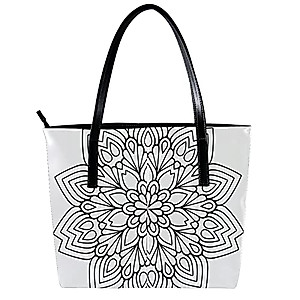 Black & White Boho Pattern Handbags for Women Large Purses Leather Tote Bag School Shoulder Bag