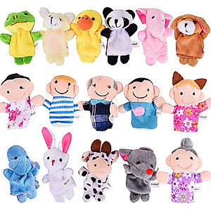 Twister.CK Finger Puppets Set (16pcs) Animal Family Rubber Puppet Theater Different for Kids Toddlers.