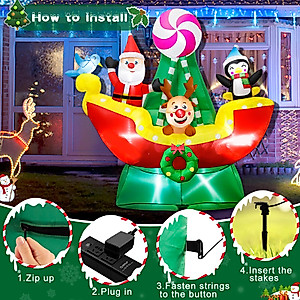 Mukum 6FT Long Easter Inflatable Outdoor Decorations Easter Inflatable Bunny Eggs Carrot Inflatable Gift Box LED Light Up Easter Decorations with Build-in LED Blow Up for Indoor Outdoor