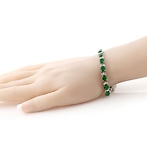 Gem Stone King 40.00 Ct Oval and Round Green Color Cubic Zirconias CZ Tennis Bracelet for Women 7 Inch
