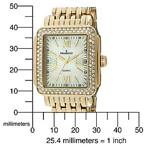 Peugeot Women Rectangle Dress Watch with Crystal Decorated Bezel, Roman Numerals and Bracelet