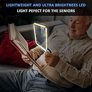 Delixike 5X Large Magnifying Glass with Bright Led,Page Magnifier with 48 Anti-Glare Dimmable LEDs,3 Color Lighting Modeds for Low Vision, Small Print, Aging Eyes and Seniors