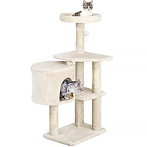 BestPet Cat Tree 36 inch Tall Scratching Toy Activity Centre Cat Tower Cat Condo Multi-Level Furniture Scratching Posts for Indoor Cats,Beige