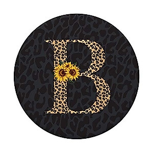 Leopard Cheetah Animal Print Sunflower Monogram Letter B PopSockets Swappable PopGrip