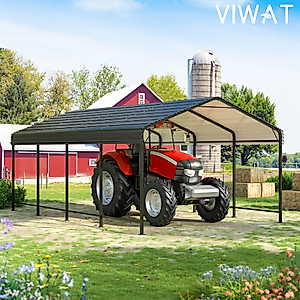 VIWAT Carport 12x20 FT Metal Carport with Enhanced Base Outdoor Heavy Duty Garage Galvanized Car Shelter for Pickup, Boat, Car and Tractors