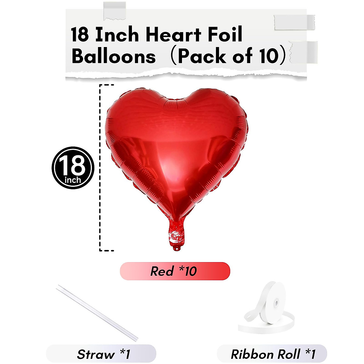 Red Heart Balloons, 18 Inch Red Heart Foil Balloons Large Red Foil Balloons Helium for Valentine's Day Party Decoration Red Heart Shape Mylar Balloons for Valentines Day Birthday Wedding Bridal