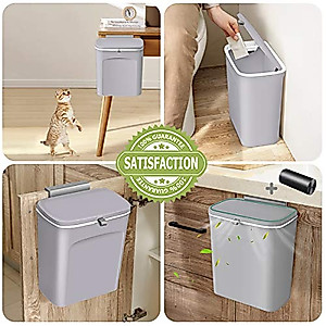 AYADA Hanging Trash Can with Lid, Hanging Garbage Can for Kitchen Cabinet Door in Cabinet Trash Can Hanging Door Mounted Trash Can Under Sink Door Trash Bin RV Bathroom (Grey)