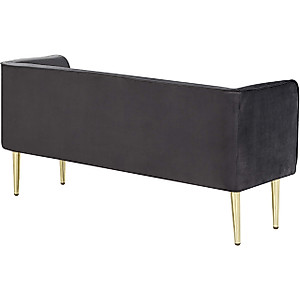 Meridian Furniture Audrey Collection Modern | Contemporary Velvet Upholstered Bench with Sturdy Metal Legs in Gold Finish, 52" W x 19" D x 24" H, Grey