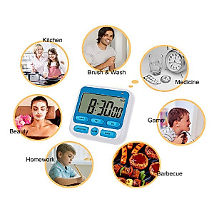 24-Hours Digital Kitchen Timer, Upgraded 12-Hour Display Clock, Big Digits, Loud Alarm, Magnetic Backing Stand, Count-Up & Count Down, Kids Timers for Cooking Baking Classroom Teachers Games(4 Pack)