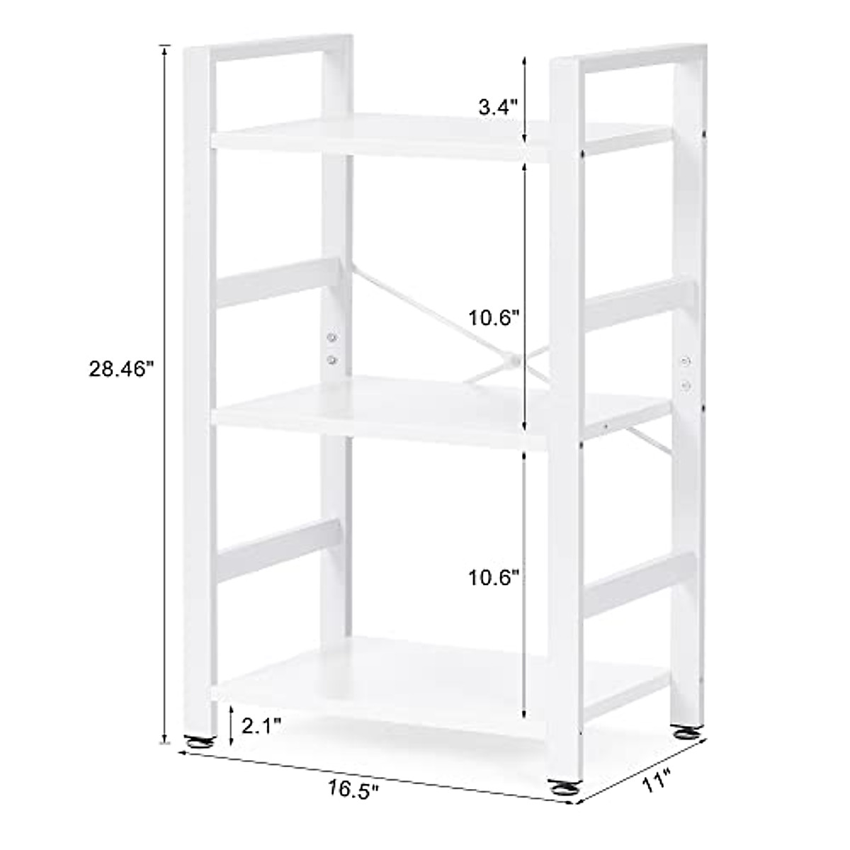 BEWISHOME 3 Tier Bookshelf, White Small Bookshelf for Small Spaces, Short Wooden Storage Bookcase with Metal Frame for Bedroom Living Room and Home Office JCJ62W