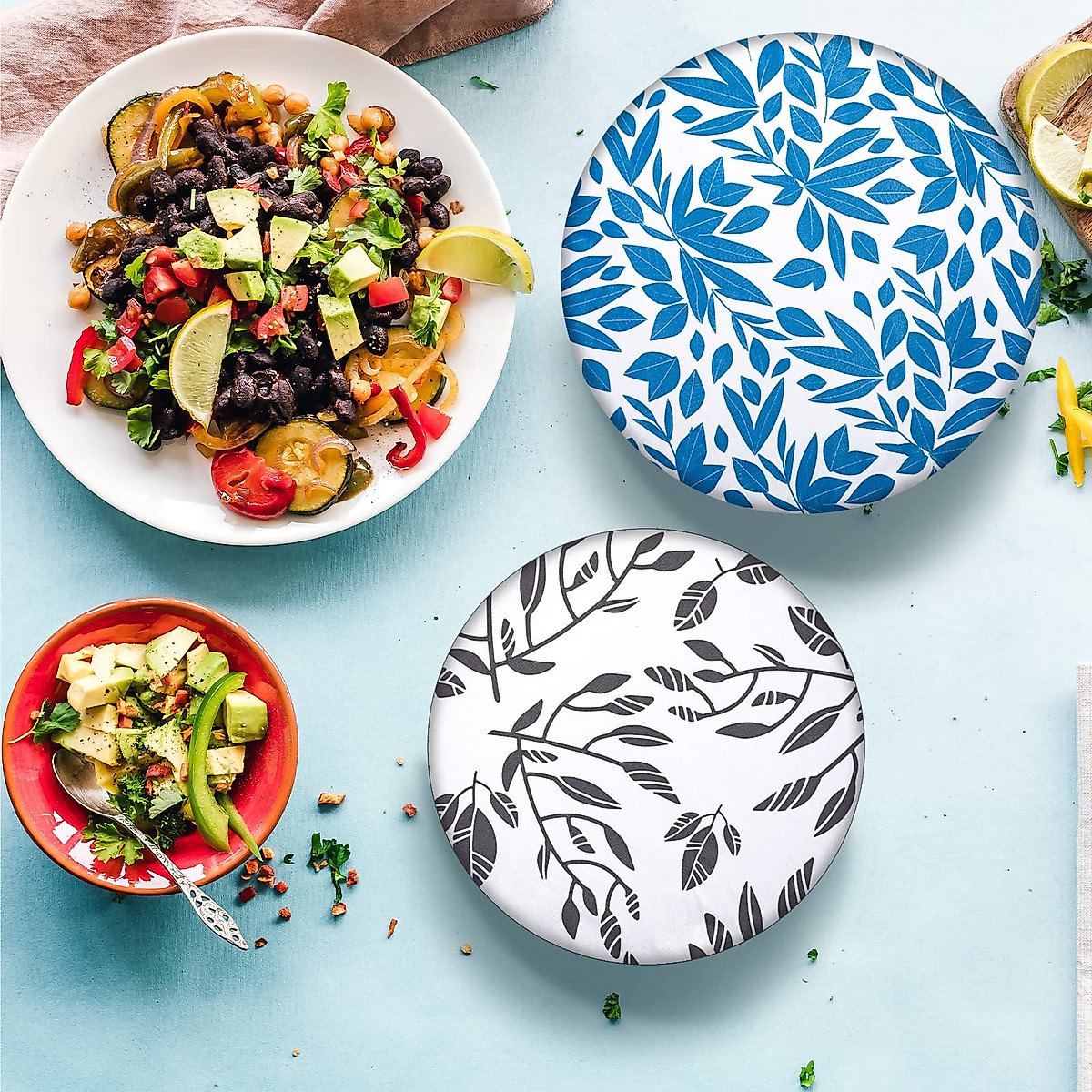 10 Pieces Reusable Bowl Covers Woven Elastic Food Storage Covers Fabric Reusable Food Covers Elastic Bowl Covers Reusable Cloth Bowl Covers for Kitchen Bowls Storage Container, 4 to 12 Inch (Leaves)