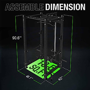 Mikolo 3" x 3" Power Cage, 2000lbs Power Rack, Multi-Functional Squat Rack with J-Hook, Band Peg, Commercial Squat Cage for Home Gym with Attachment Set, 3x3 Commercial Squat Rack (Black)