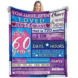 DULNYEI 60th Birthday Gifts for Women Blanket 60th Birthday Gift Ideas 60Year Old Gifts for Women Funny 60th Gifts for Women Turning 60 Birthday Gift for Wife,Sister,Daughter,Friend,Blanket 60x50In