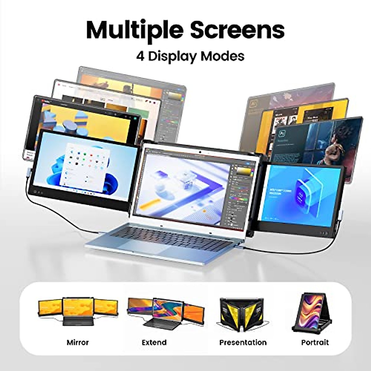 KEFEYA Laptop Screen Extender, 12" Triple Screen Monitor for 13-16 Inch Laptops, Portable Monitor for Laptop with Full HD IPS Display for Mac, Windows, Chrome and Switch, Plug and Play
