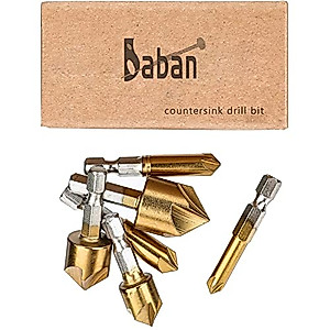 Baban Countersink Drill Bit,Countersink Drill Bit Set 6 Pcs 1/4'' Hex Shank HSS 5 Flute Countersink 90 Degree Center Punch Tool Sets for Wood Quick Change Bit 6mm-19mm