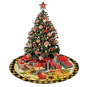 Autumn Pumpkin Bird Sunflower Tree Skirt, for Xmas Holiday Party Supplies Large Tree Mat Decor, Halloween Ornaments 30"