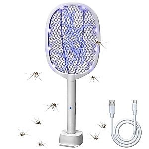 Lulu Home 2-in-1 Electric Bug Zapper Racket, 3000V High Voltage LED Lighted Handheld Mosquito Swatter with 3 Layer Safety Mesh, USB Charging Portable Fly Killer Racquet for Indoor Outdoor Use